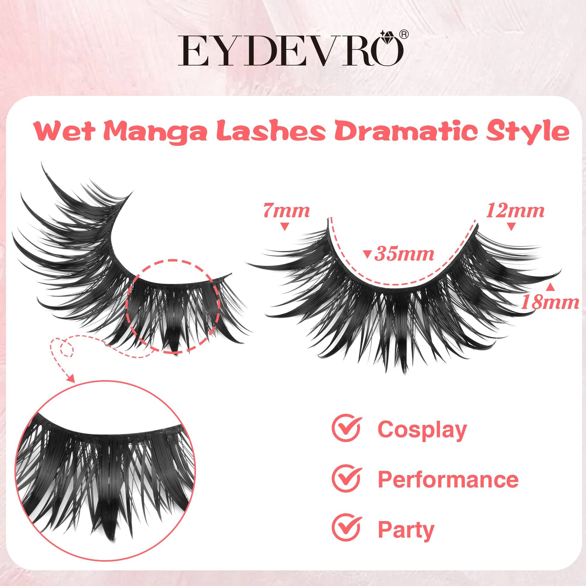 Manga Lashes Wet Look Lashes Fluffy Spiky Mink Lashes Dramatic Doll Lashes Cosplay Asian Japanese Korean Style Anime Eyelashes Pack by EYDEVRO, 1.0 Count