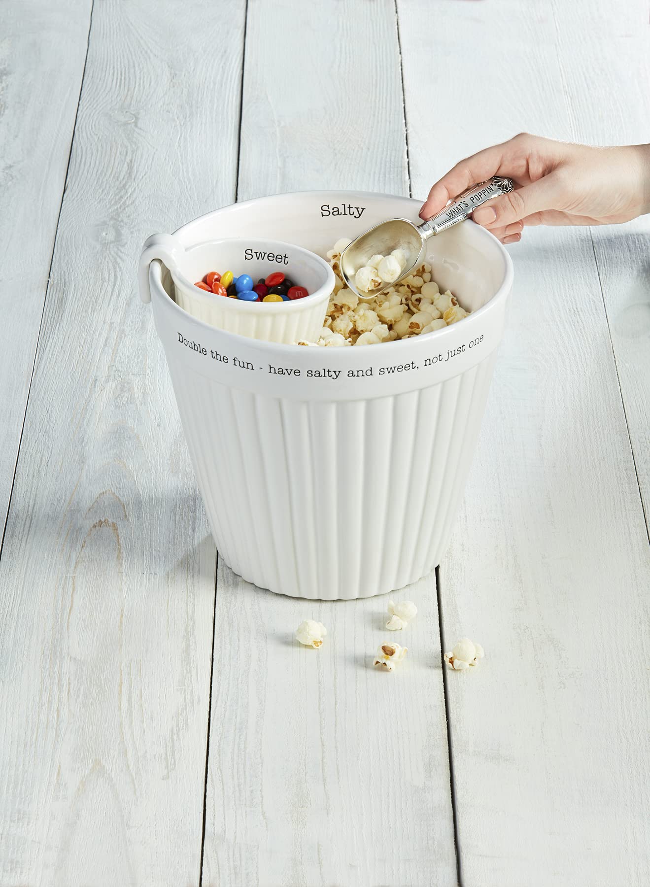 Mud Pie Circa Popcorn and Candy Bowl, White, 7.75" x 5.75" dia