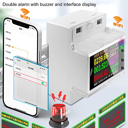 Smart Power Monitor, Multifunctional APP Control Sharing Management AC85β265V WiFi Electric Meter with 2.4in TFT Display for Shopping Mall