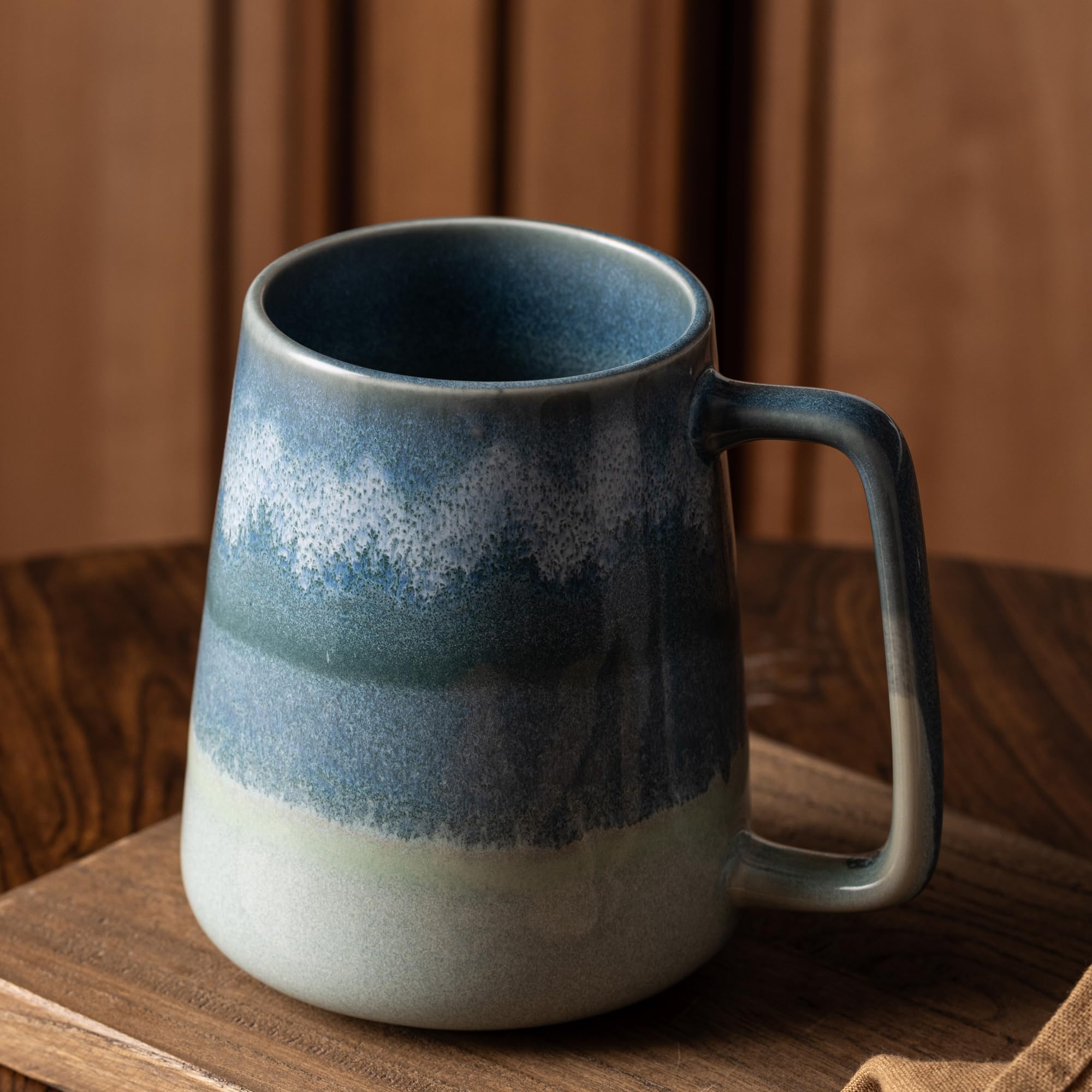 TaoTaojarvie Ceramic Coffee mugs, 24 oz, Extra Large Mugs, Big Tea and Coffee Cups, Large Handle, Pottery Mugs, Transmutation Glaze,Wide Bottom Coffee Mug, Microwave and Diahwasher Safe. (Light Green)