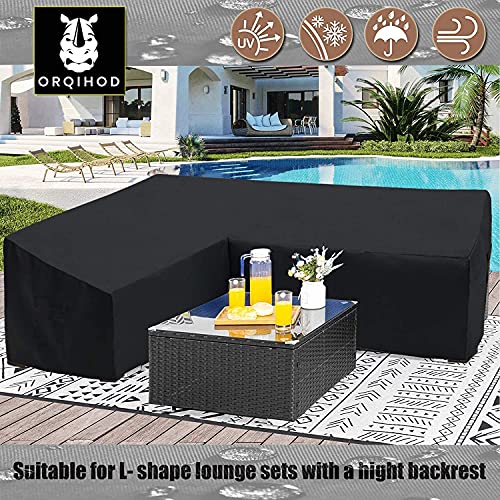 Orqihod V-Shaped Patio Furniture Cover Waterproof 600D Heavy Duty Outdoor Sectional Sofa Covers with Storage Bag 85x85inch Black Protective Cover for Corner Sofa Windproof