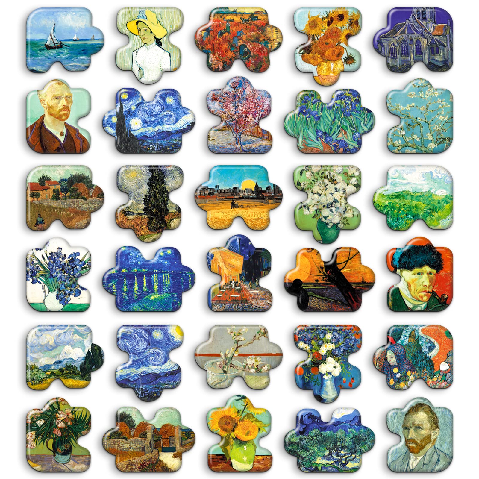 MORCART Fridge Magnets, 30 Pcs Van Gogh Puzzle Fridge Magnet, Kitchen School Office Locker Magnets, Fun Fridge Magnets, Art Deco Magnets, Gifts for Adult Friends Art Lovers