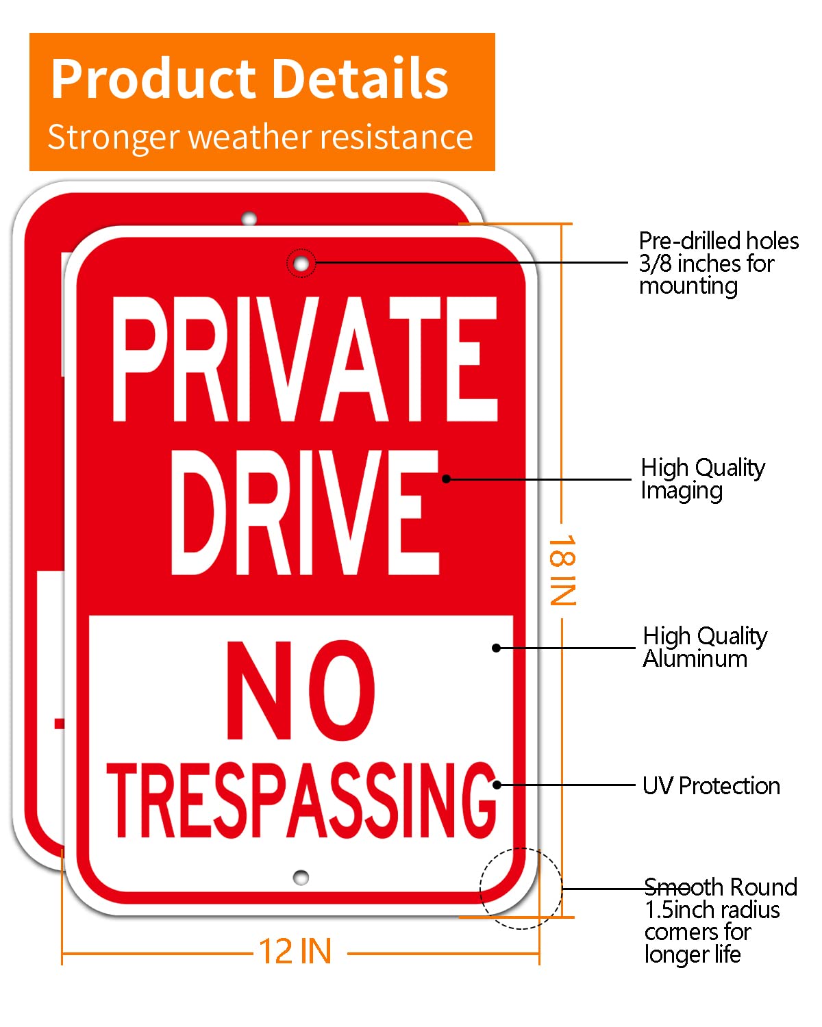 private driveway sign, (2 Pack) 12'' X 18''Private Drive No Trespassing Sign, Rust Free Heavy Duty Aluminum Private Road Reflective Warning Signs,Easy to Mount,Outdoor use