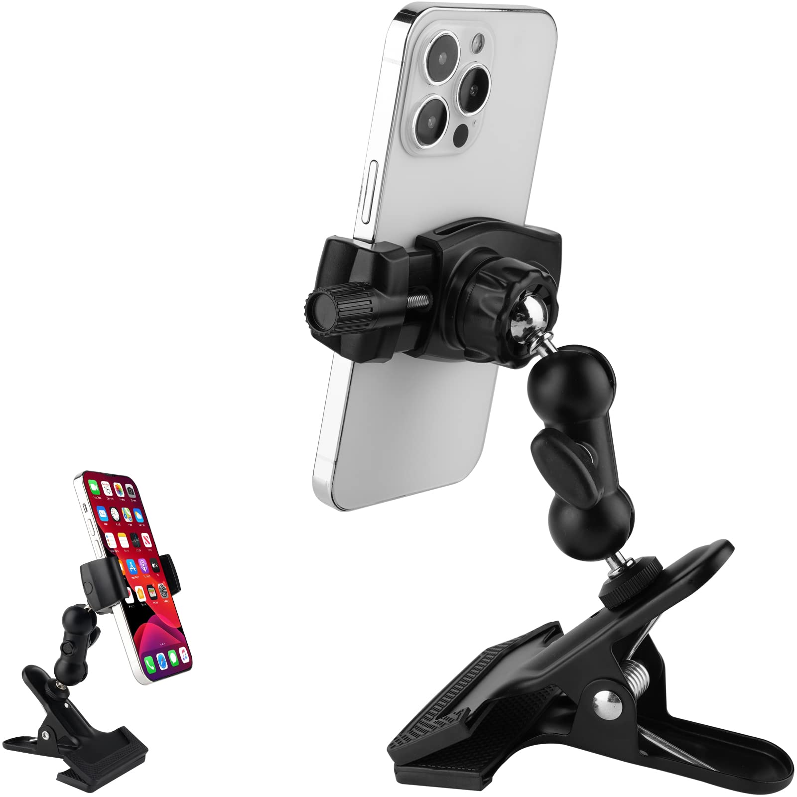 Mippko Clip Clamp Phone Holder for Desk/Table/Glass Door/Desktop Baffle/Easel,Compatible with iPhone/Nexus/HTC/LG/Huawei/Smart Phones,360°Adjustment Aluminium Alloy Arm Metal Mount