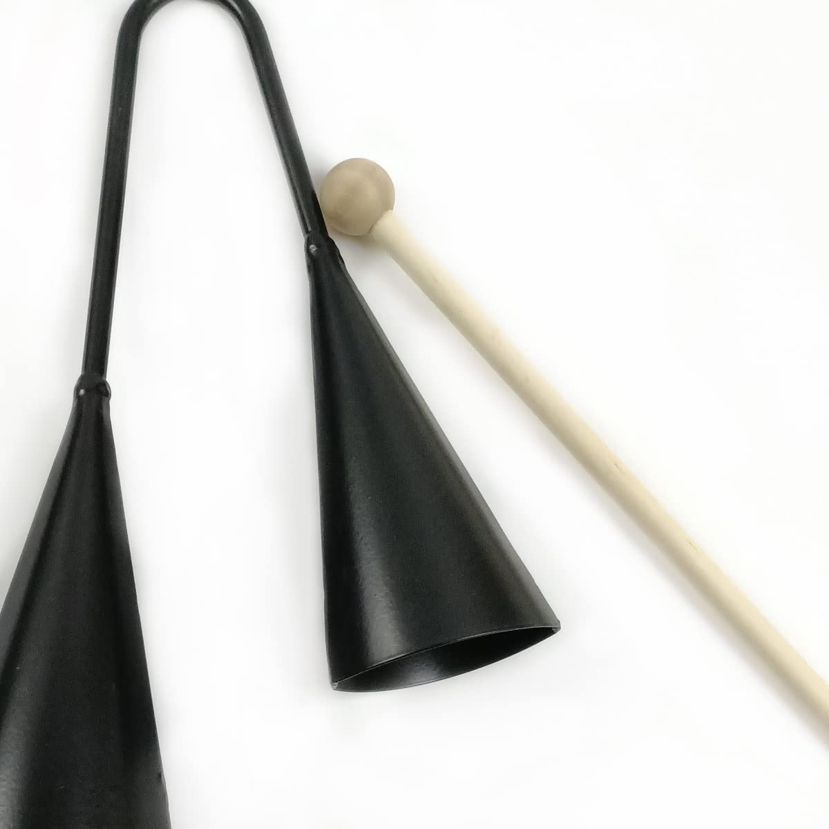 LOONELO Agogo Bells,Traditional Style Handheld Musical Instrument Steel Agogo Bells with Wood Strikers (Black-Big)