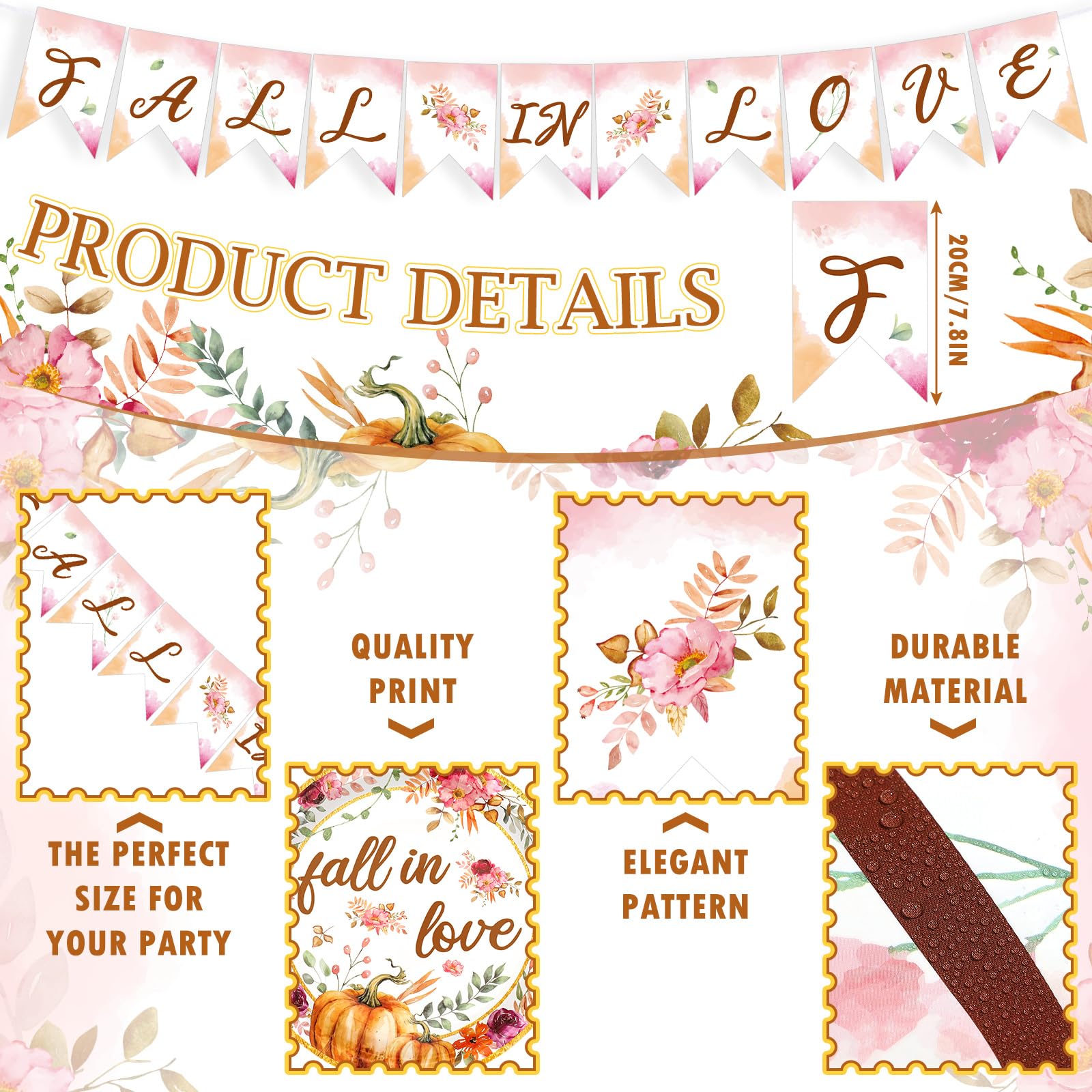 Tanlade 193 Pcs Fall in Love Bridal Shower Decorations Include 24 Dinner Plate 24 Dessert Plates 24 Pumpkin Napkin 24 Pcs 9 oz Cup 24 Cutlery 24 Straw Banner for Wedding Anniversary Engagement Party