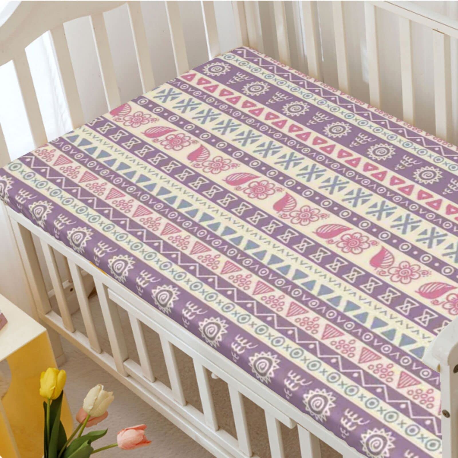 Striped Themed Fitted Crib Sheet,Standard Crib Mattress Fitted Sheet Soft and Breathable Bed Sheets-Great for Boy or Girl Room or Nursery,28β x52β,Pale Pink Mauve