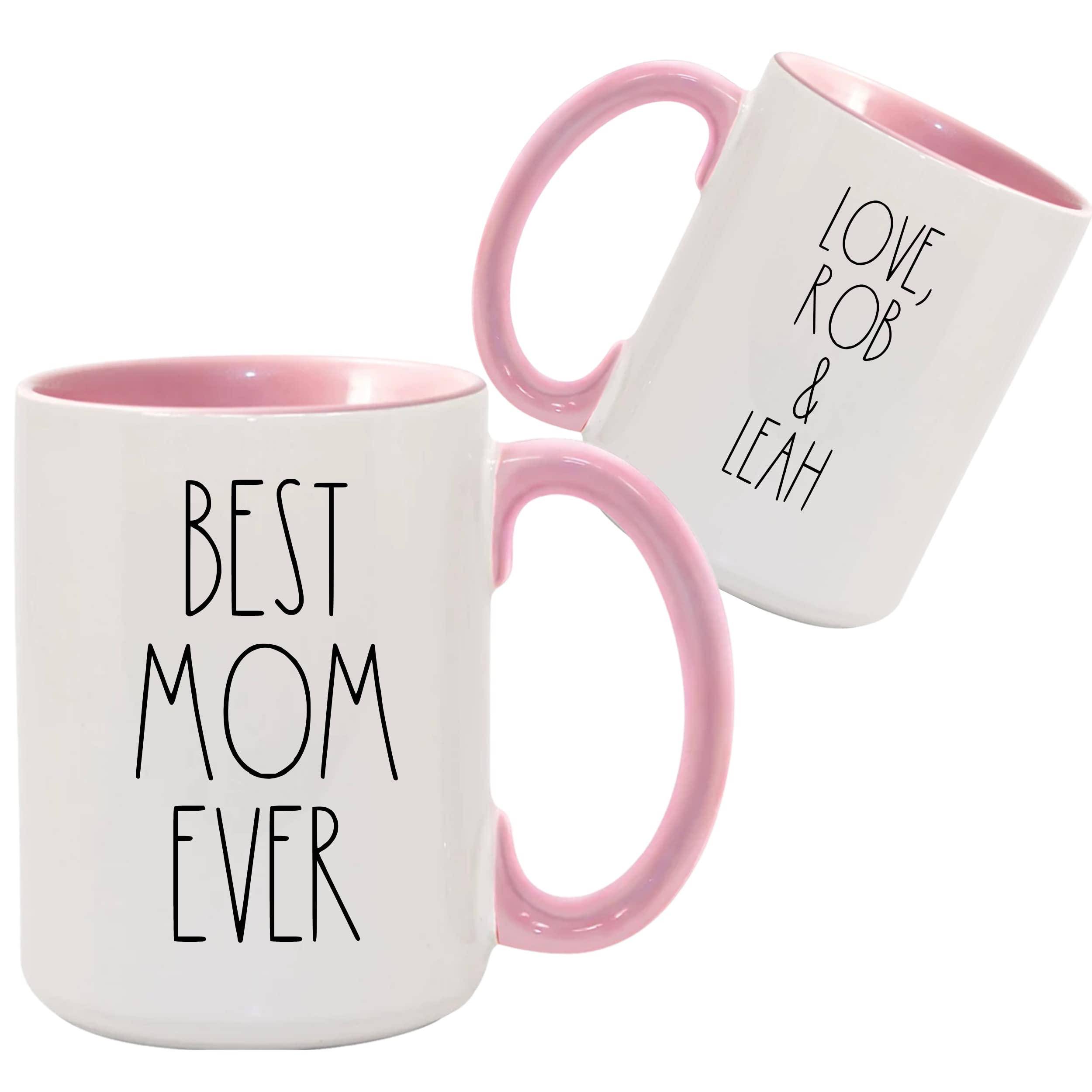 PERSONALIZED COFFEE MUG! Rae Dunn Inspired Font PINK! 15oz Ceramic Mug | Your Custom Text on front, back, or both sides!