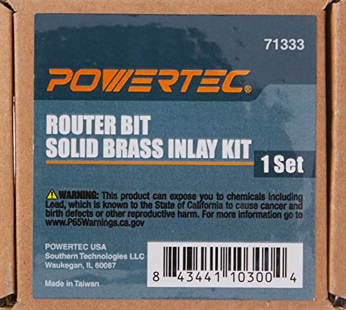 POWERTEC 71333 Router Bits Solid Brass Inlay Kit | for 1/4 Templates for High RPM Routing | Includes 1/8 Carbide Router Bit/Cutter + 1/4 Shank, Universal Bushing, Retainer Nut, Collar, Alignment Pin