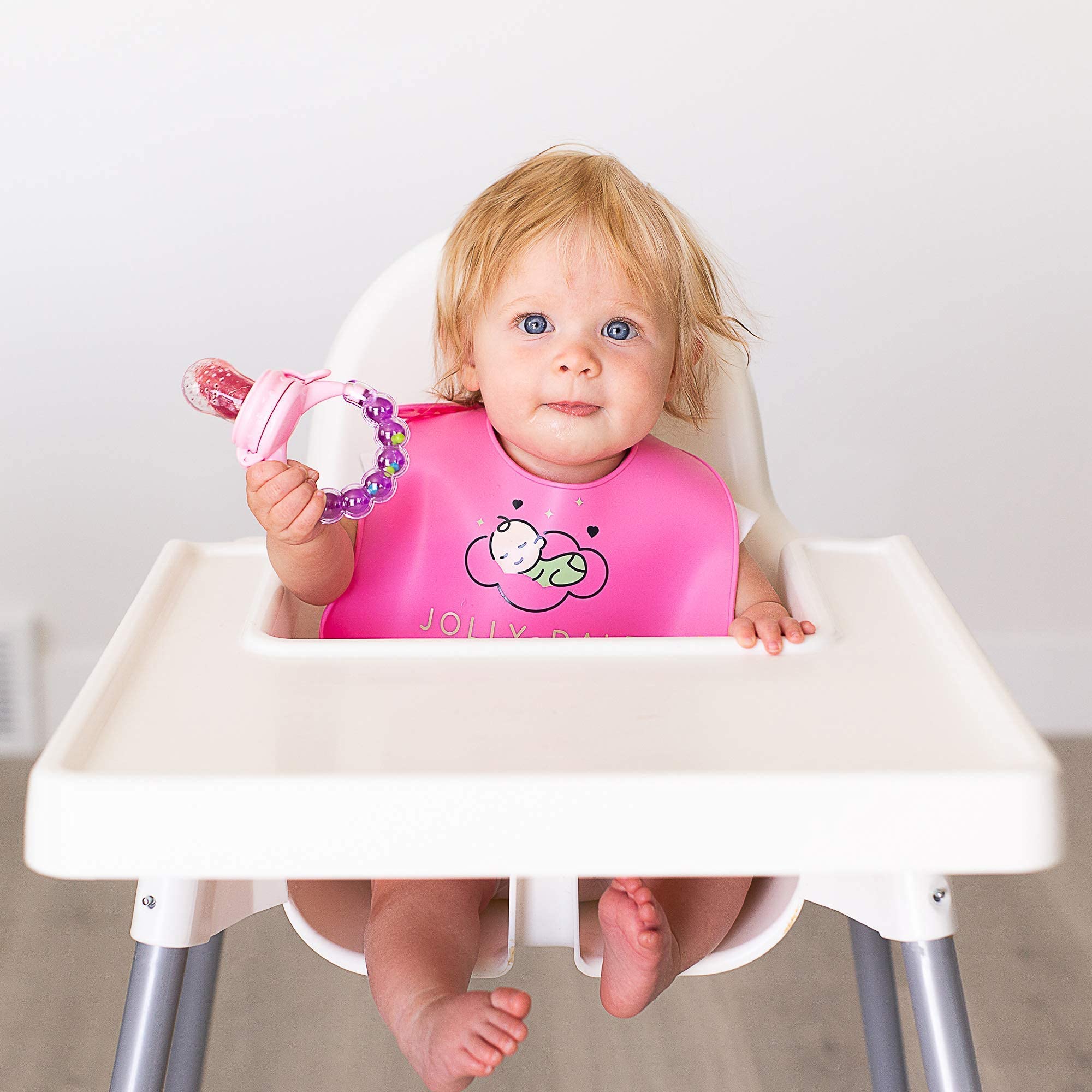 Jolly Dale Baby Teething & Feeding Set with Silicone Baby Bucket Bib, Baby Banana Teether & Baby Mesh Food Feeder Pacifier - Soft, Food-Grade Silicone - Perfect Teether Kit for Babies & Toddlers