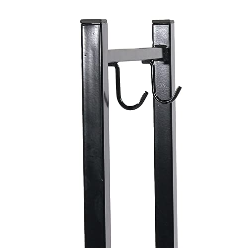 Sunnydaze Firewood Log Rack with Tool Holder Hooks - Indoor/Outdoor Durable Powder-Coated Steel Space-Saving Design - Black