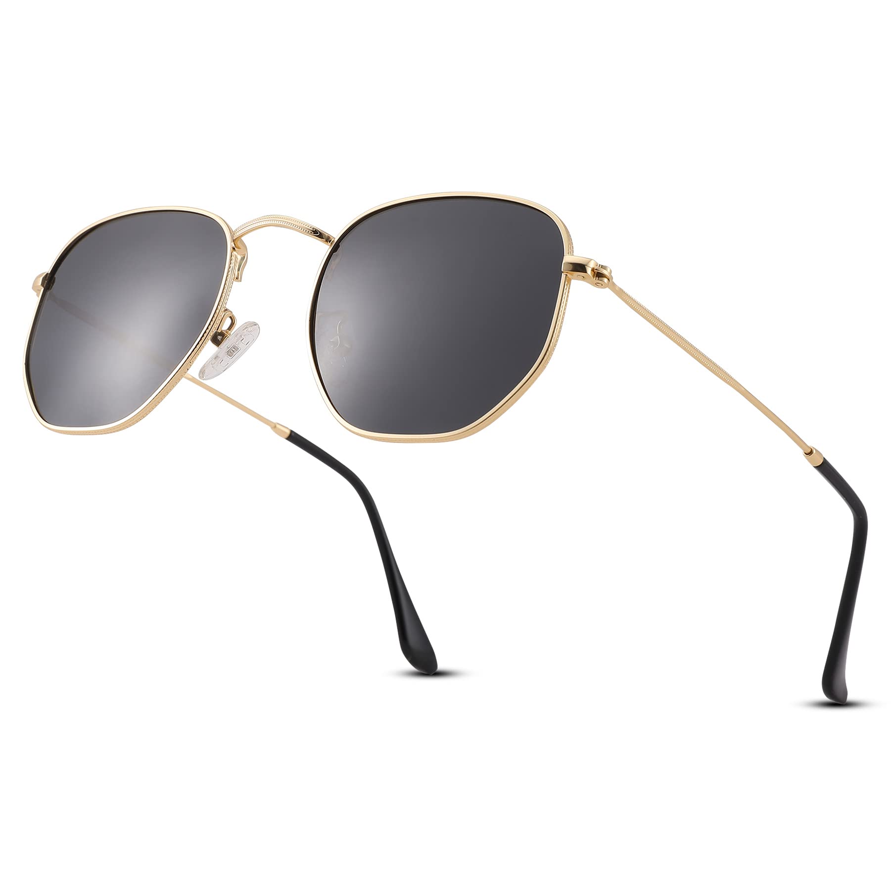 Pro Acme Polarized Hexagon Sunglasses for Women Men Polygon Sunnies Square Metal Frame(Gold/Grey)