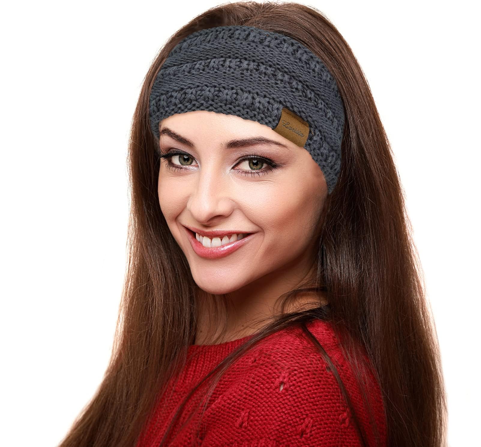 Loritta 4 Pack Womens Winter Headbands Fuzzy Fleece Lined Ear Warmer Cable Knit Thick Warm Crochet Headband Gifts, ZS A Pure Design Black+Beige+Dark Grey+Light Grey
