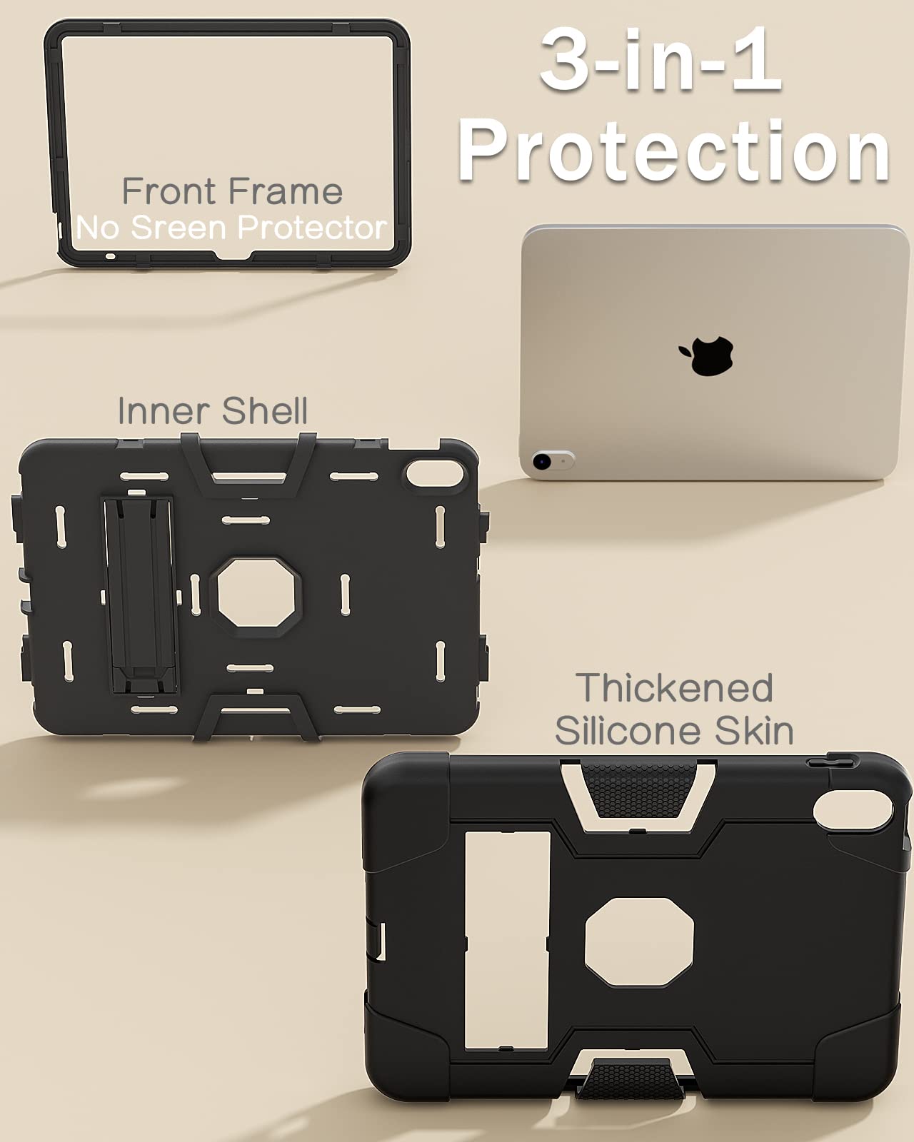 Scnioy for iPad 10th Generation Case, Protective Case for iPad 10th Generation with Kickstands, Shockproof & Sturdy New for iPad 10.9 Inch Case 2022 - Black