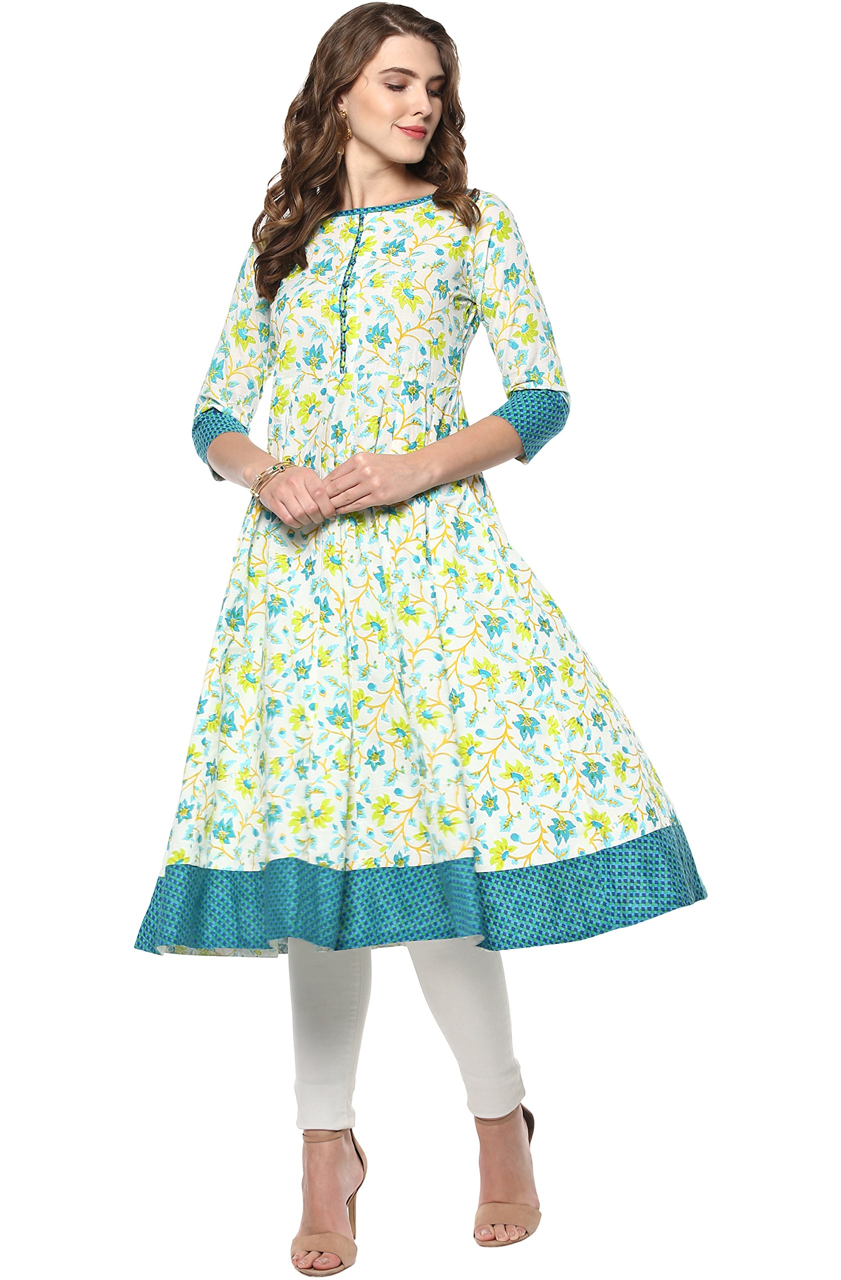 Janasya Indian Tunic Tops Cotton Kurti for Women (JNE2086-KR-389-S)