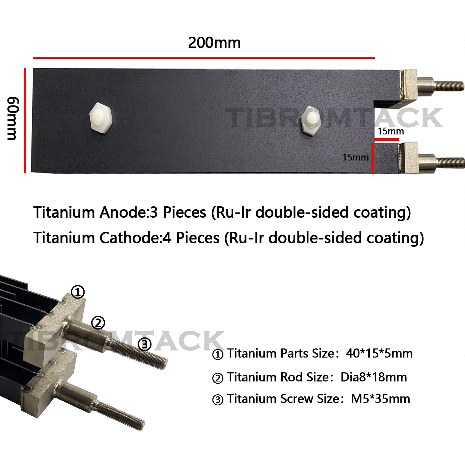 Titanium Anode with MMO Ru-Ir Coating Electrode for HHO Electrolytic Cell or Pool Water and Swimming Pool Cleaning