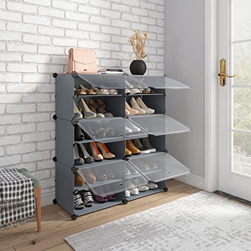 UNZIPE 40 Pairs Shoe Storage Cabient, Pleastic DIY Cube Organizer Shoes Shelve with Doors, Freestanding Shoes Tower Closet Bedroom Hallway