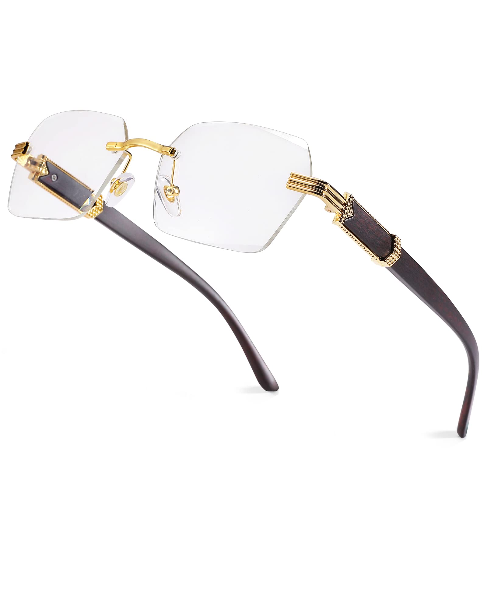 Pro Acme Rimless Rectangle Sunglasses for Men Women Square Shade Eyewear Frameless y2k Glasses(Gold/Clear)