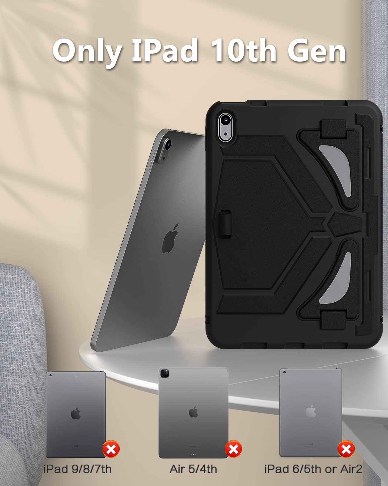 Scnioy iPad 10th Generation Case, iPad 10 Generation Case 2022, iPad 10th Generation Case for Kids with Adjustable Strap, Shockproof iPad 10th Generation Case 10.9 Inch 2022 with Pencil Holder & Stand