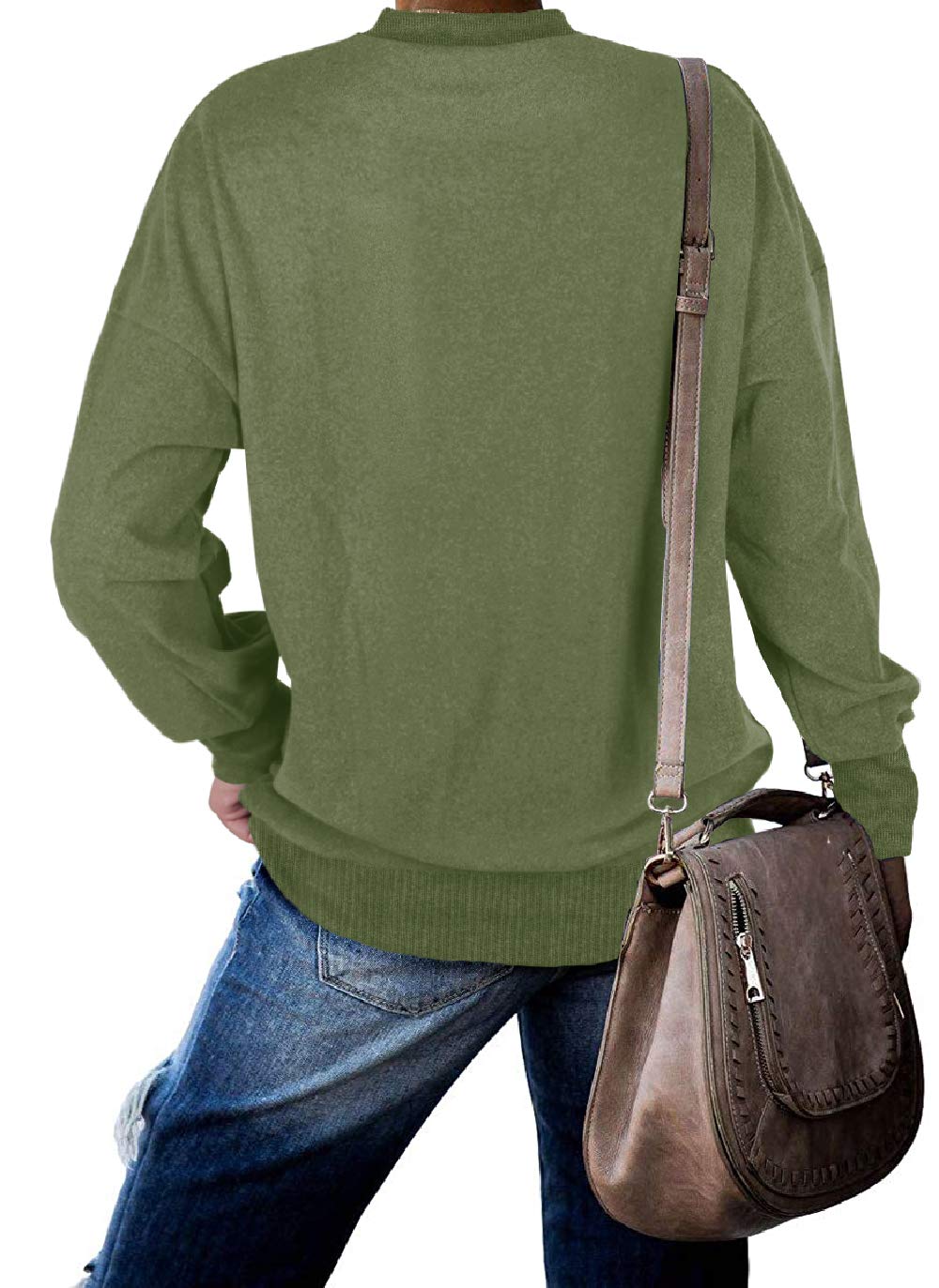 Jescakoo Oversized Sweatshirts for Women Crewneck Pullover Tops Cozy Winter Green M