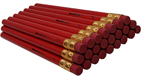 RevMark Jumbo Round Pencil 24-Pack with Black Lead, USA Made. Quality Cedar Wood for Carpenters, Construction Workers, Woodworkers, Framers, DIY, Students, Teachers (Red)