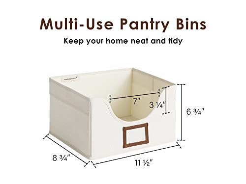 StorageWorks Storage Bins, Foldable Storage Basket for Shelves, Fabric Organizing Bins with Cutout Window and 2 Handles, Beige, 2-Pack