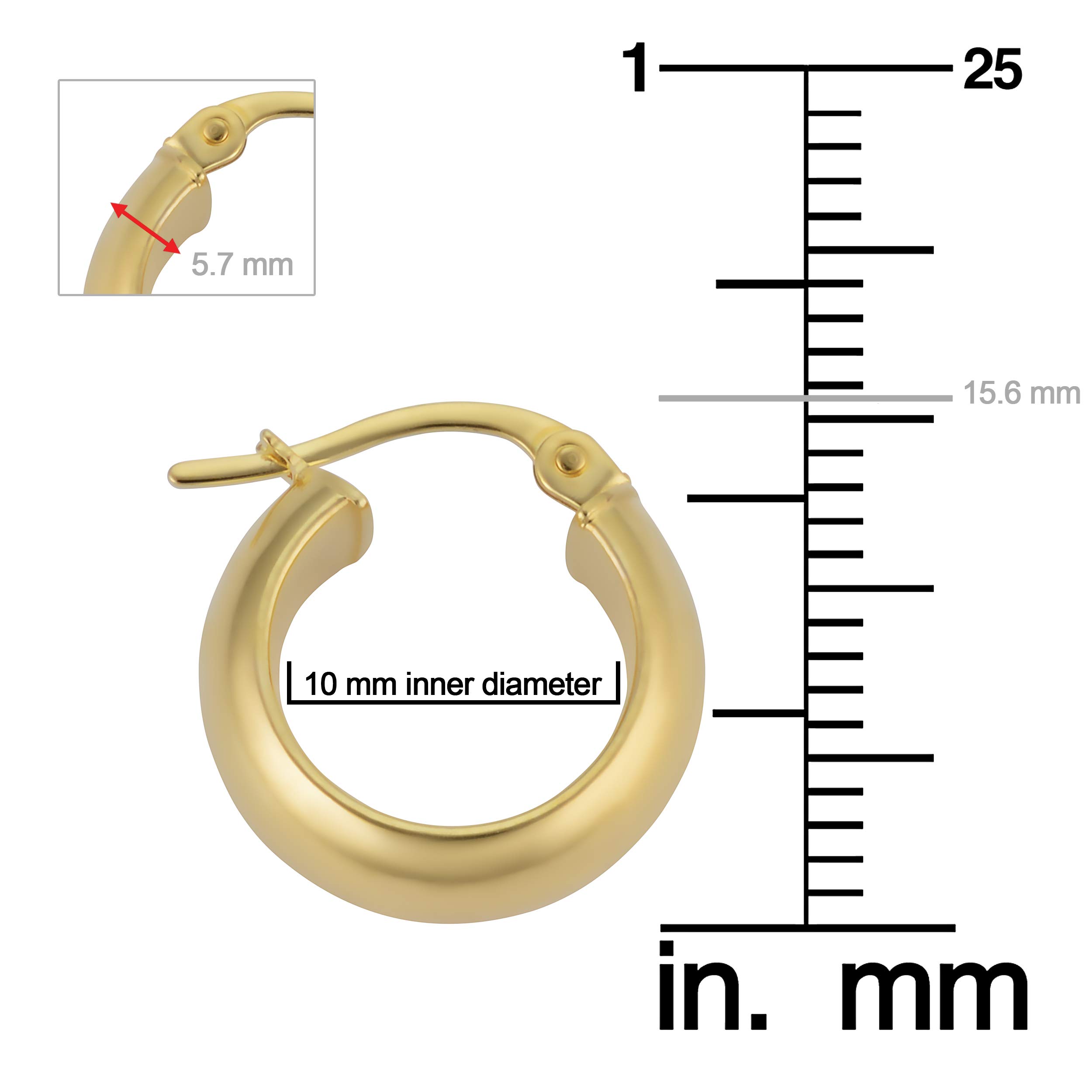 Kooljewelry 14k Yellow Gold Small Round Hoop Earrings (5.7 mm x 10 mm)