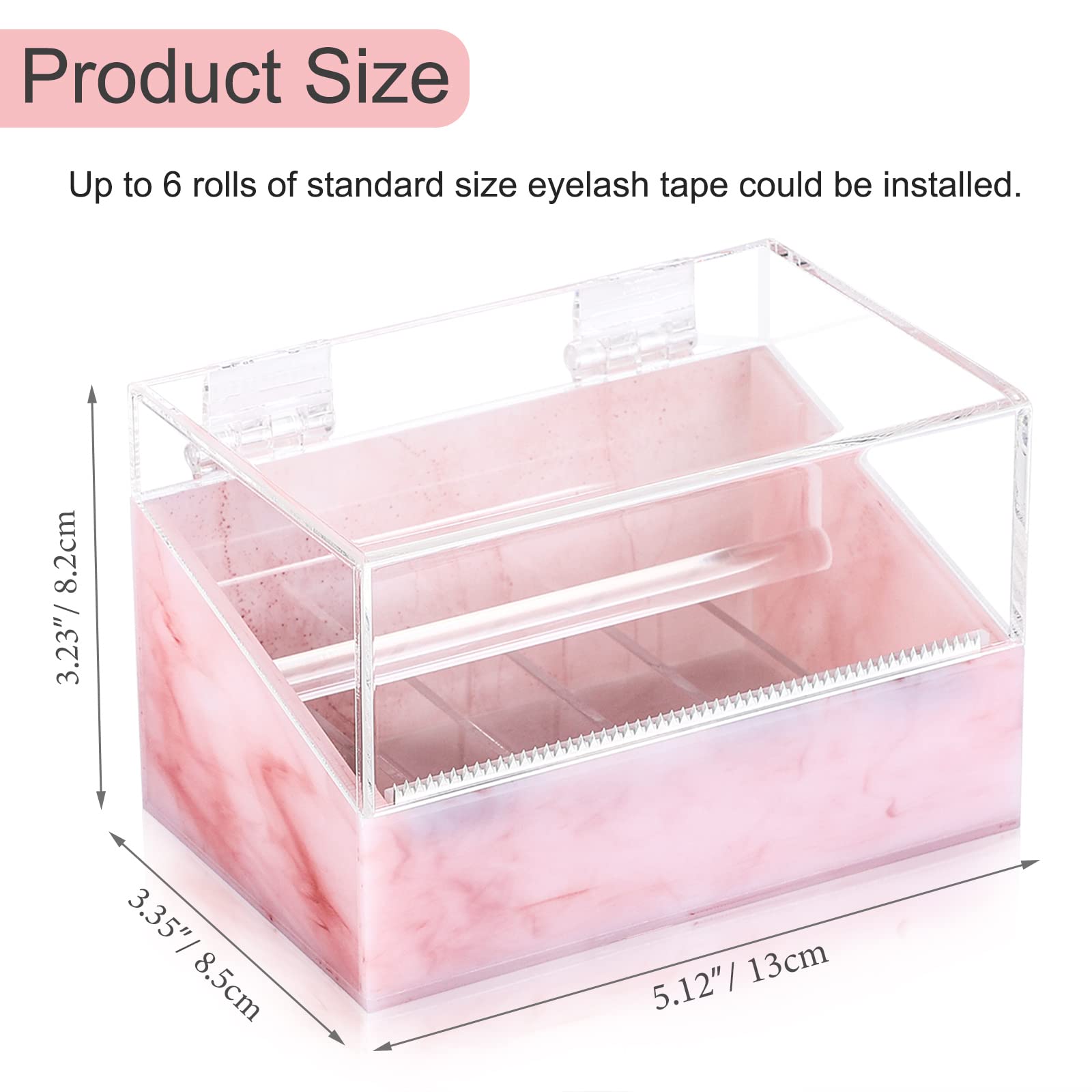 Noverlife 6 Grids Dustproof Eyelash Tape Dispenser, Marble False Eyelash Tape Cutter Roll Tape Holder, Adhesive Eyelash Extension Tape Separator Storage Box, Lash Extension Tape Cutting Machine