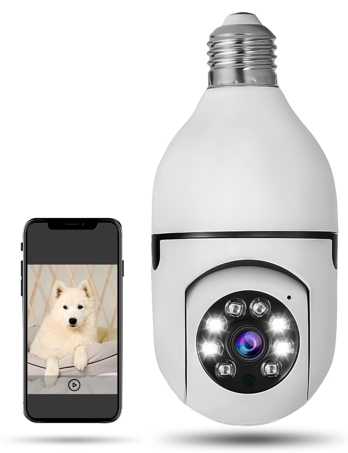 ROXAAN Light Bulb Security Camera 1080P WiFi Camera 2.4Ghz 360 Degree WiFi Outdoor Panoramic IP Camera Wireless WiFi Security Camera System with Night Vision, 2-Way Audio, Motion Detection Alarm