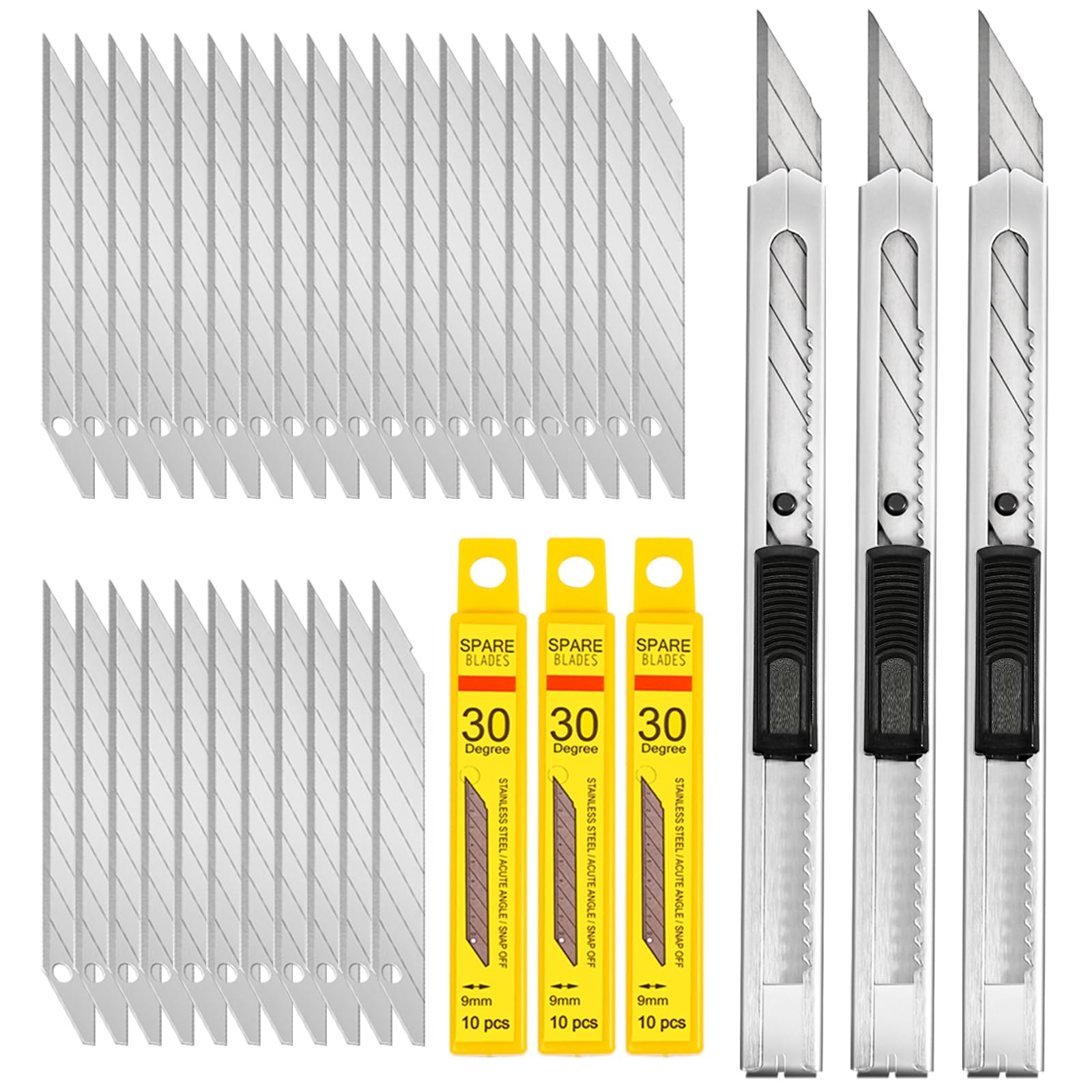 WRAPXPERT Utility Knife Retractable,30 Degree Snap Off Blade 9MM,Sharp Box Cutter Knife,Pack of 3