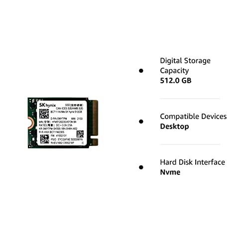 SKHynix BC711 512GB NVMe PCIe M.2 2230 30mm Solid State Drive - HFM512GD3GX013N BA- OEM Packaging