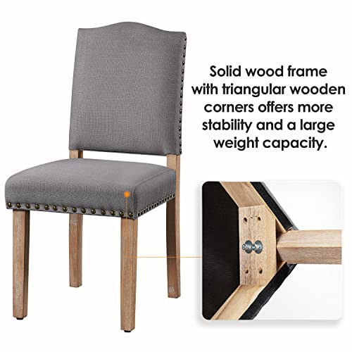 Yaheetech Dining Chairs Fabric Side Chair with Solid Wood Legs Parson Chairs with Nailhead Trim for Home Kitchen Living Room, Dark Gray, 6pcs