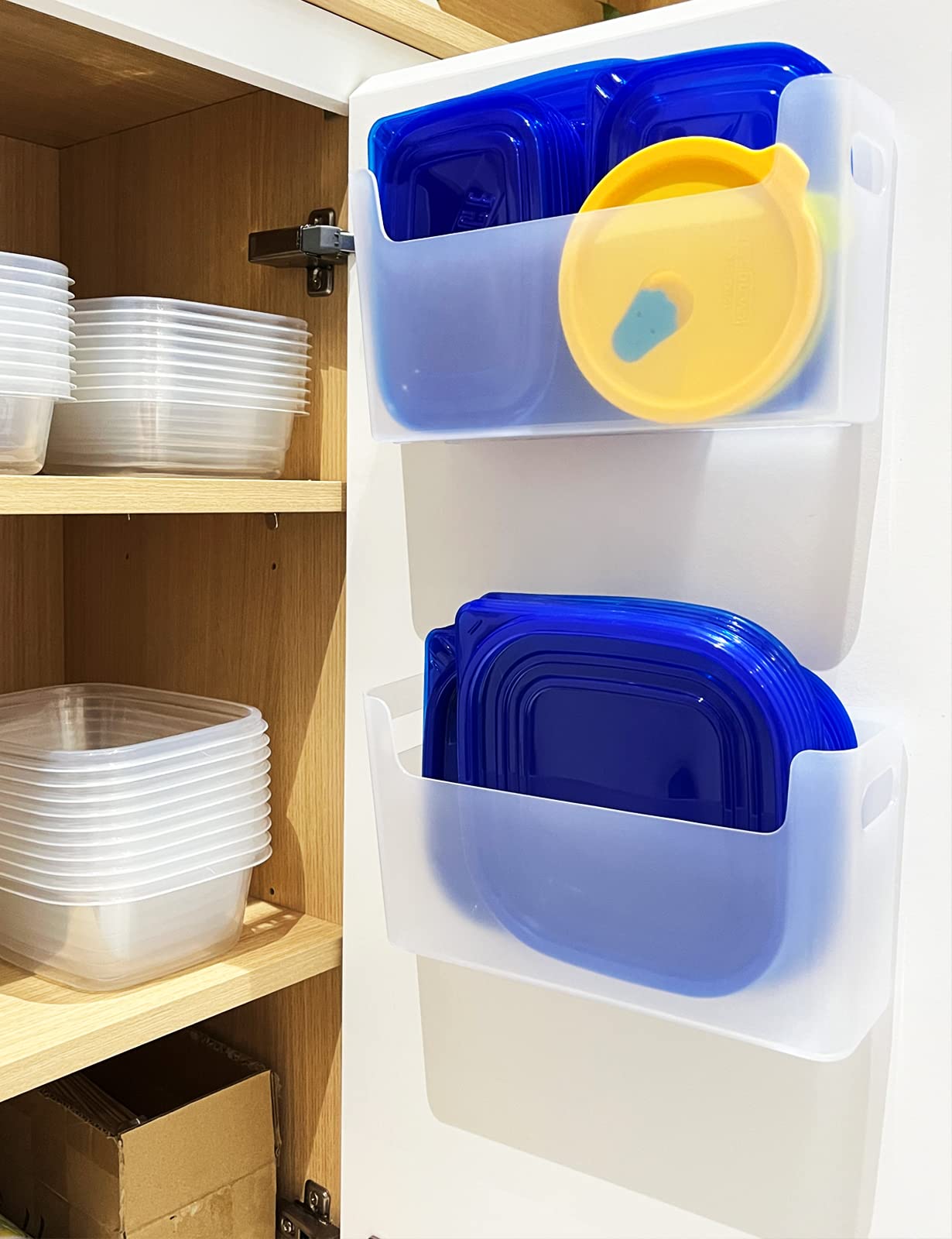 MaraFansie 2 Pack Over Cabinet Organizer Storage Lid Organizer Caddy Space Saver No Drilling Adhesive Over Door Organizer, Clear