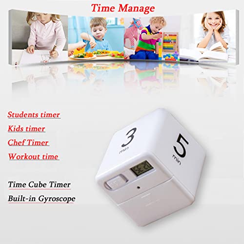 NTFRBCT Cube Timer Kitchen Timer Child Timer Gravity Sensor Flip Timer Exercise Timer Time Management Countdown Settings 1-3-5-10 Minutes Work, Yoga, Study and Game Etc