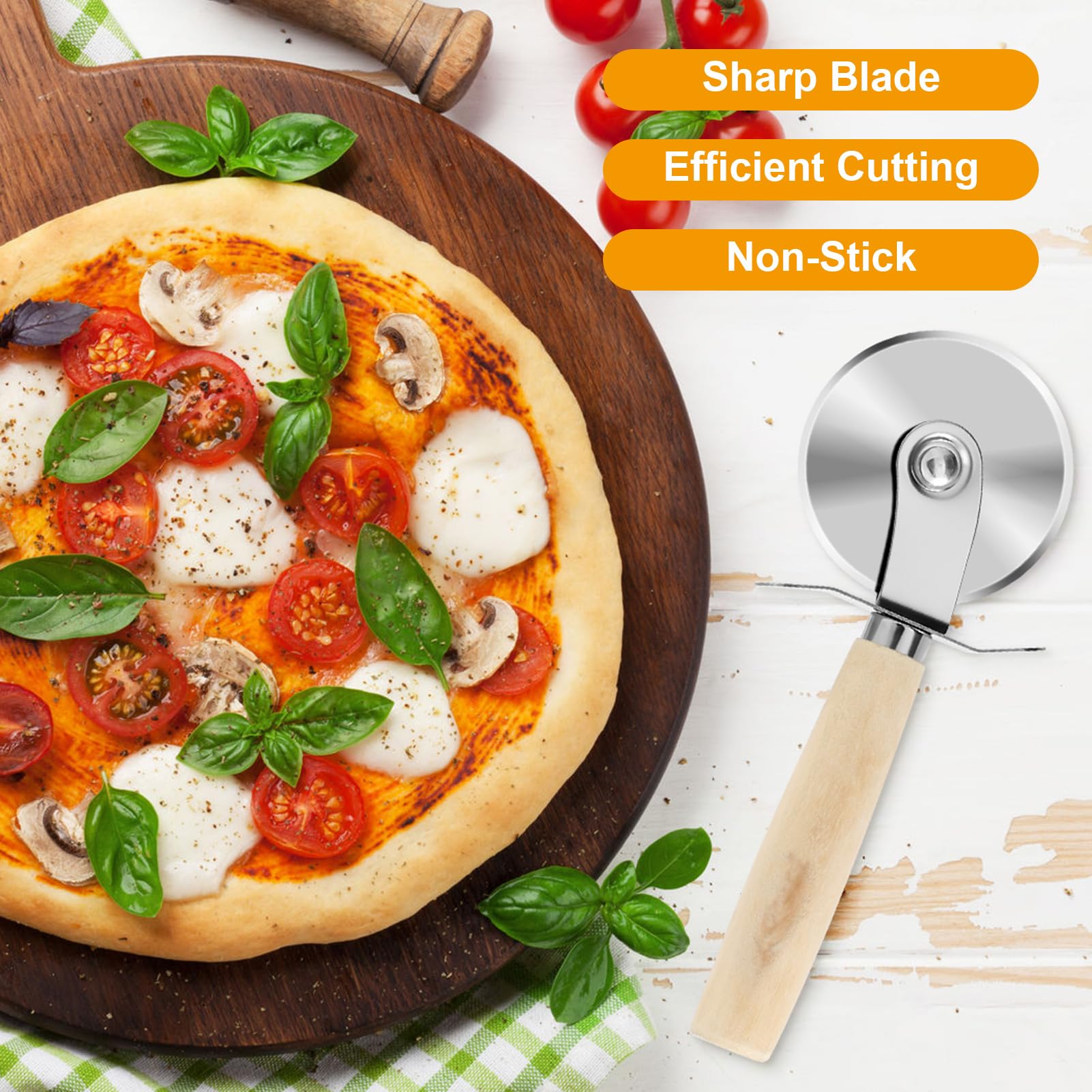 Pizza Cutter Wheel,Stainless Steel Pizza Slicer with Finger Guard Protection,Classic Pizza Cutter with Wooden Handle and Sharp Blade,Dishwasher Safe
