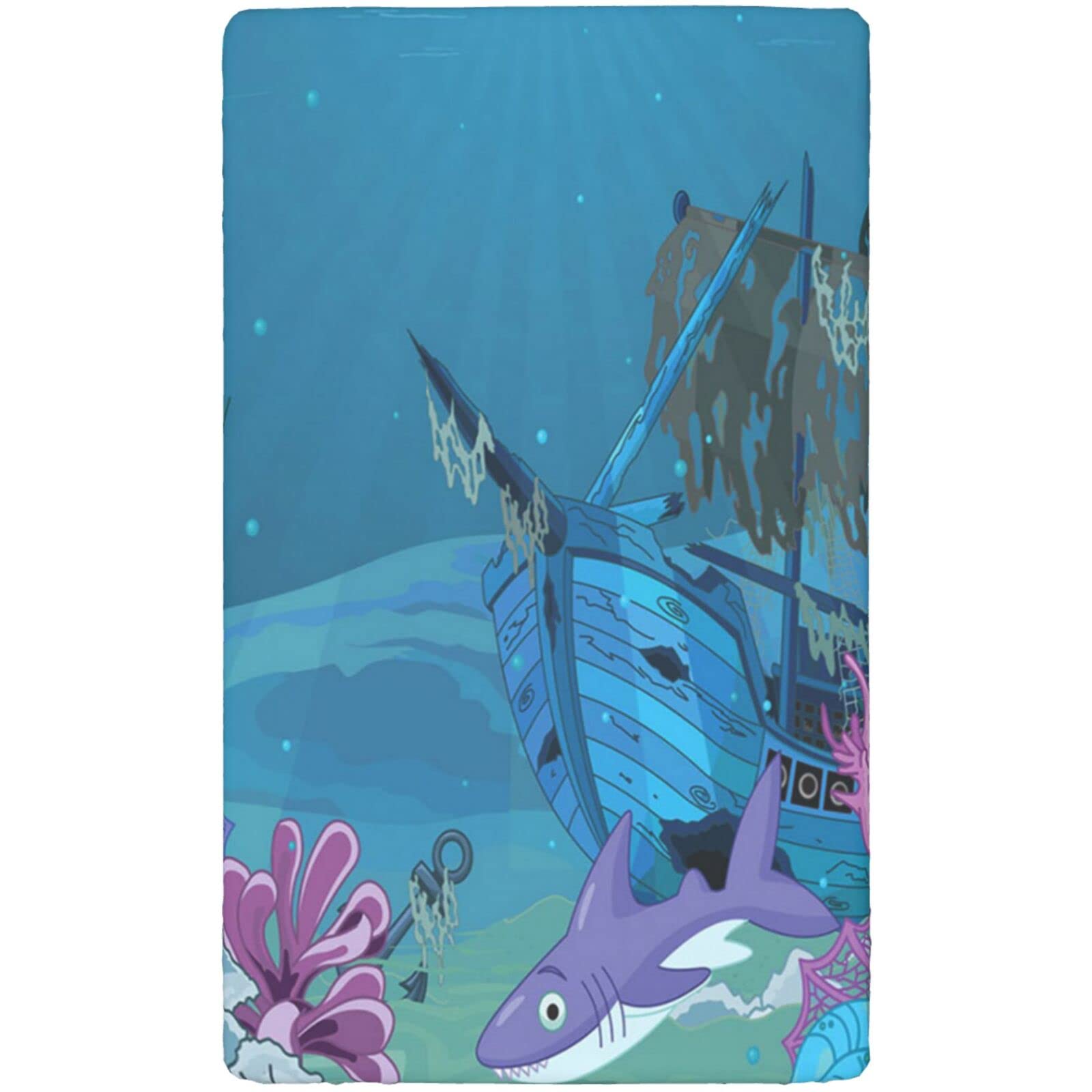 Reef Themed Fitted Mini Crib Sheets,Portable Mini Crib Sheets Toddler Bed Mattress Sheets-Baby Crib Sheets for Girl or Boy,24β x38β,Sea Blue Ceil Blue
