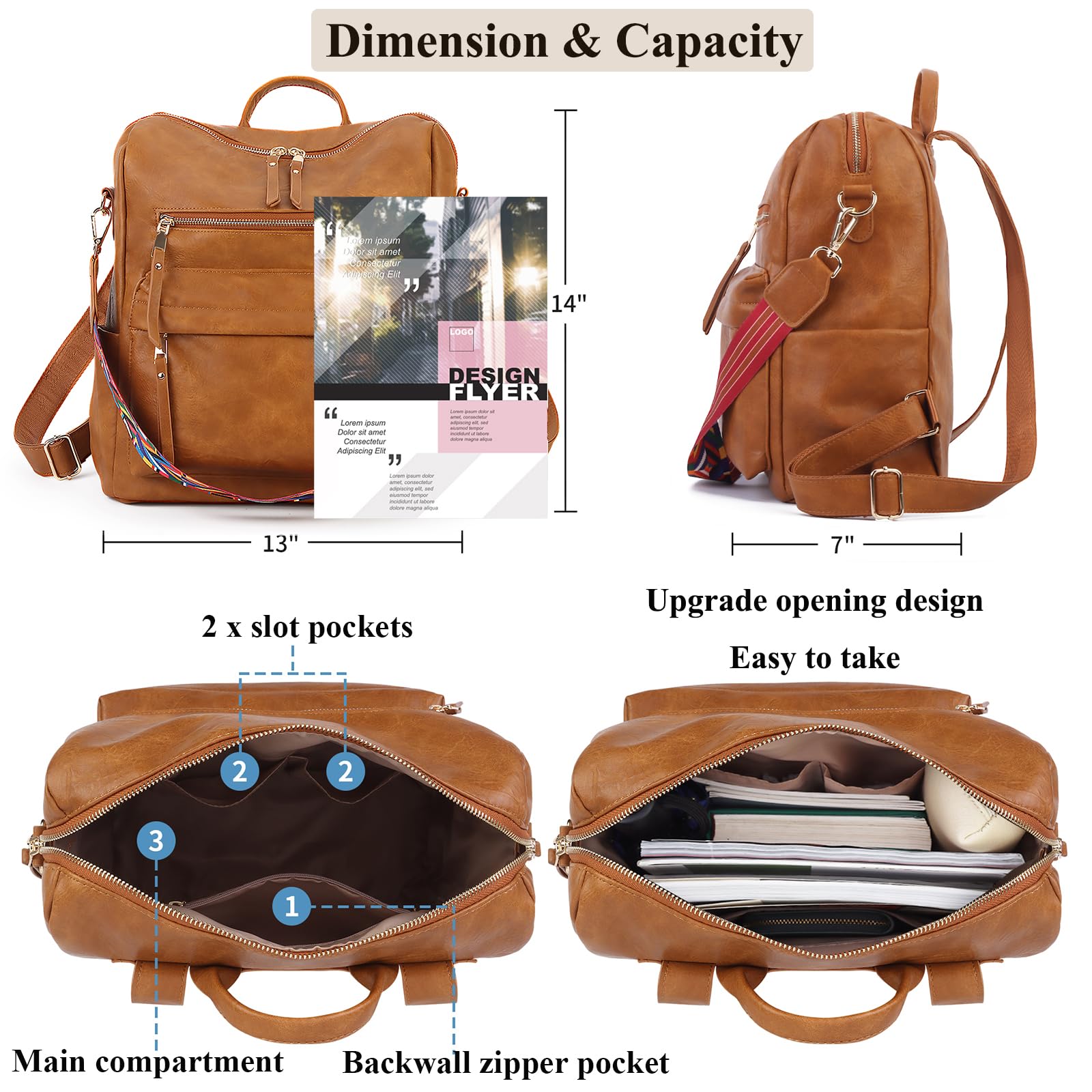 KOOIJNKO Women Backpack Purse Vintage Rucksack Convertible Shoulder Bag Travel Daypack, Brown