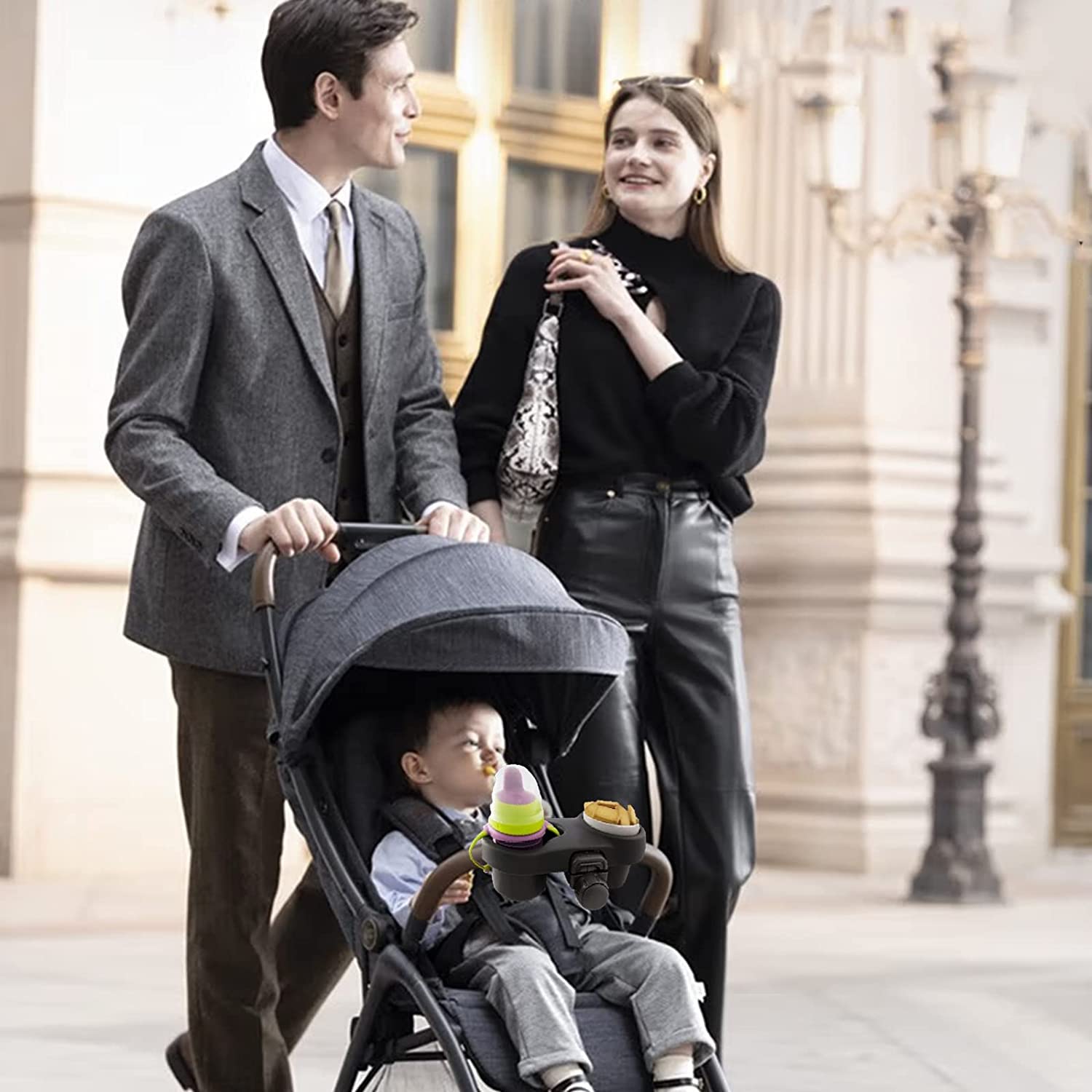 Stroller Snack Tray with Cup Holder, Deluxe Snack Pod,Universal Stroller Snack Attachment, Cup Holder for Stroller,car seat cup holder,Upgraded Removable Non-Slip Grip Clip for Stroller Bar
