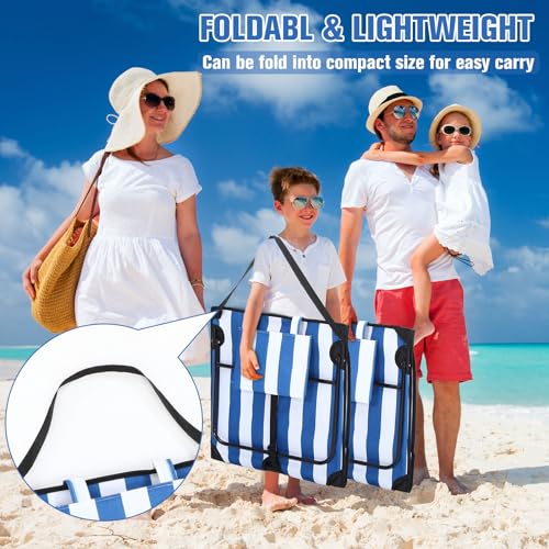 Tinideya 4 Pack Beach Loungers Folding Lightweight Portable Lawn Chair for Outdoor Sunbathing, Patio Chaise Lounge Backpack Camping Chairs (Blue White)