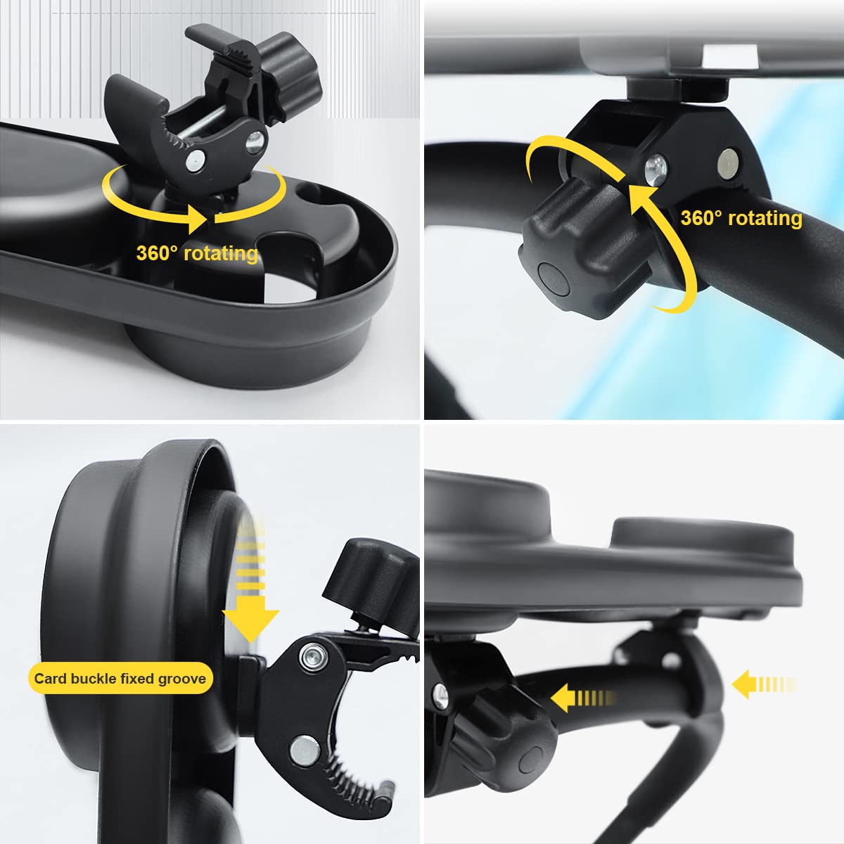 Stroller Snack Tray with Cup Holder Universal Stroller Food Tray Removable Non-Slip Grip Clip for Stroller Bar Reusable Stroller Snacks Holder for Strollers with Round Armrests