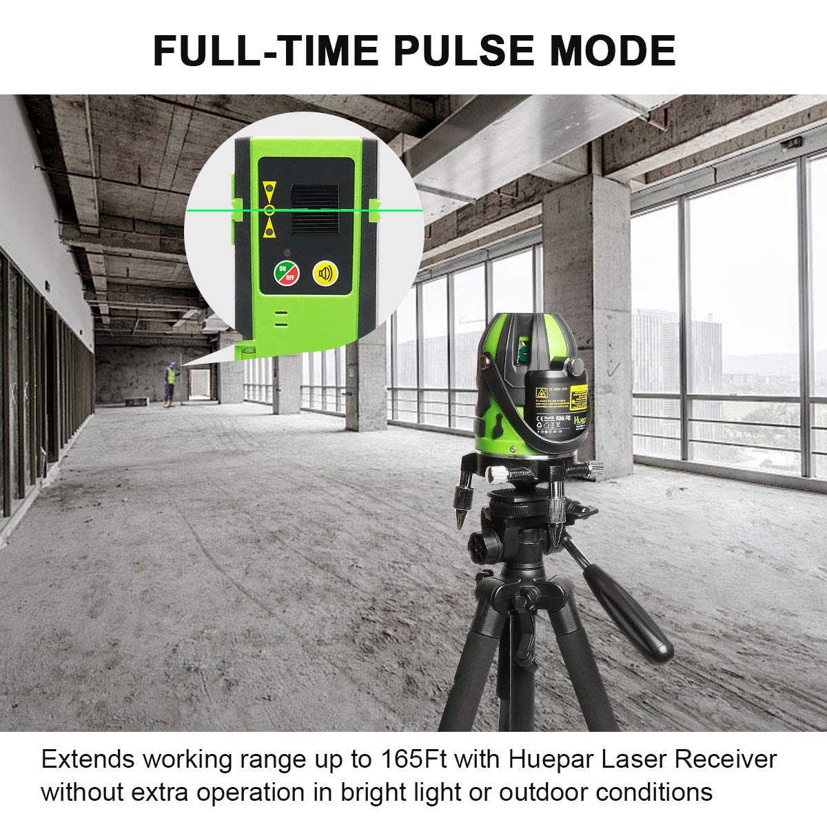 Huepar Green Beam Multi - Line Laser Level -Four Vertical and One Horizontal Lines with Down Plumb Dot -Alignment Self-leveling Laser Tool -360° Rotating Base, Hard Carrying Case Included 6141G
