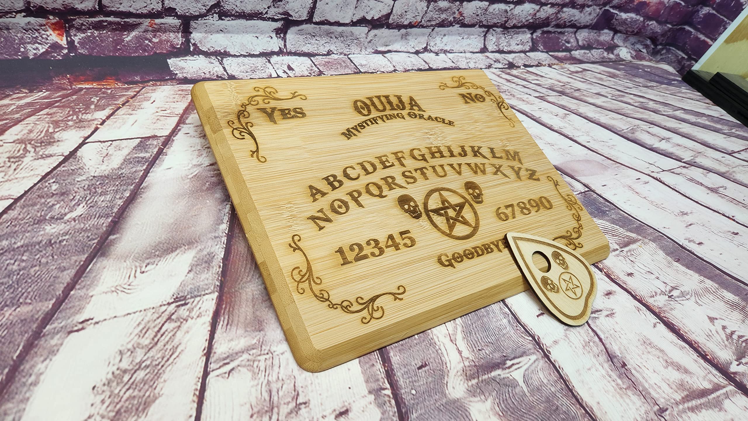 Ouija Spirit Talking Bamboo Cutting Board with Slider/Kitchen Carving Board 12x9 / Novelty Ouija Board