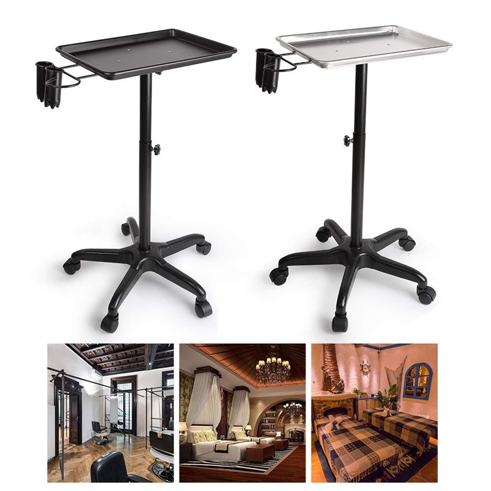 Tattoo Tray on Wheels Tattoo Cart with Bracket Salon Rolling Tray Cart for Salon Beauty Spa Tattoo, Adjustable Height (Silver)