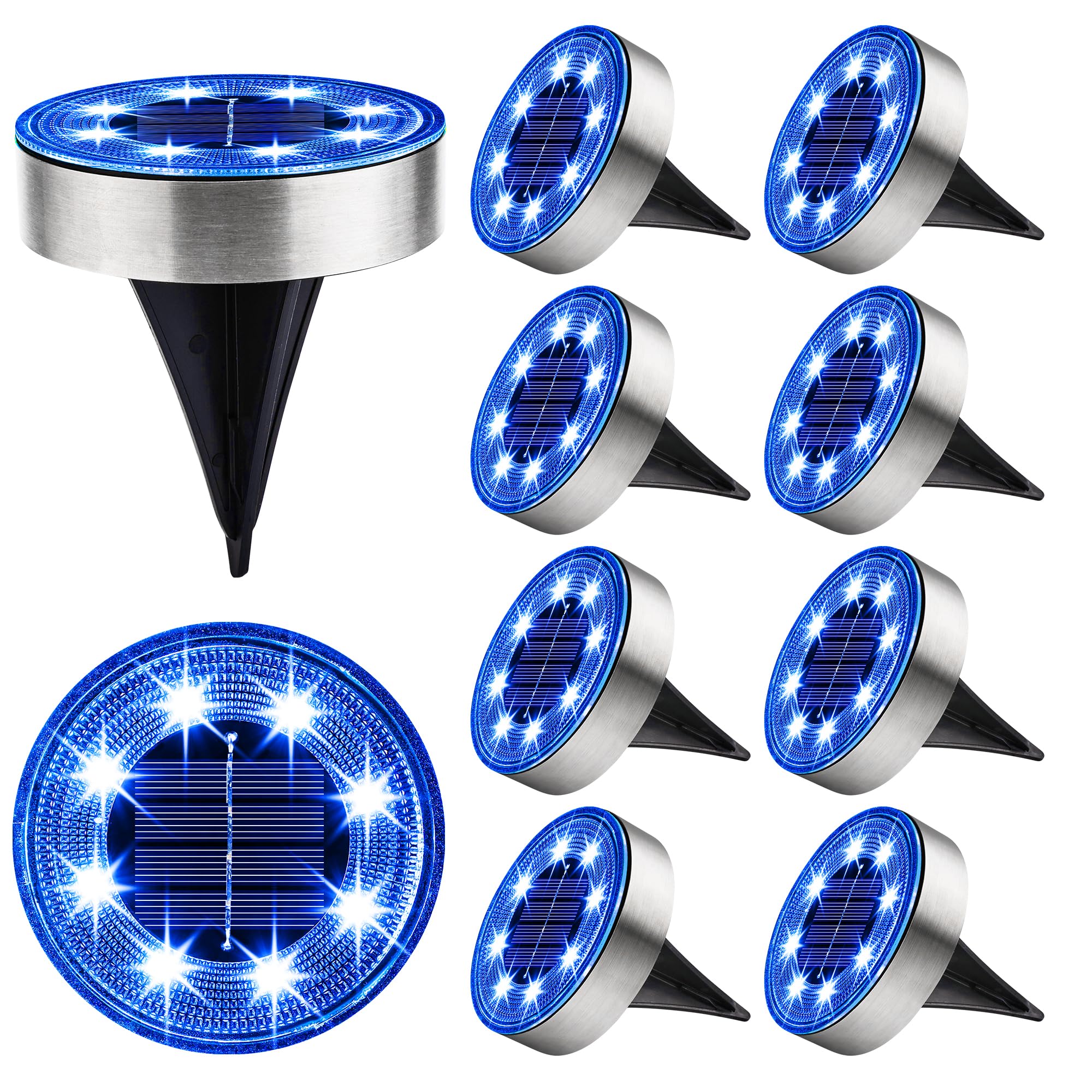 Joomer Solar Ground Lights, 12 Pack 8 LED Waterproof In-Ground Outdoor Landscape Pathway Lighting Sensor Disk Lights for Garden, Patio, Walkway, Lawn, Driveway, Yard(White)
