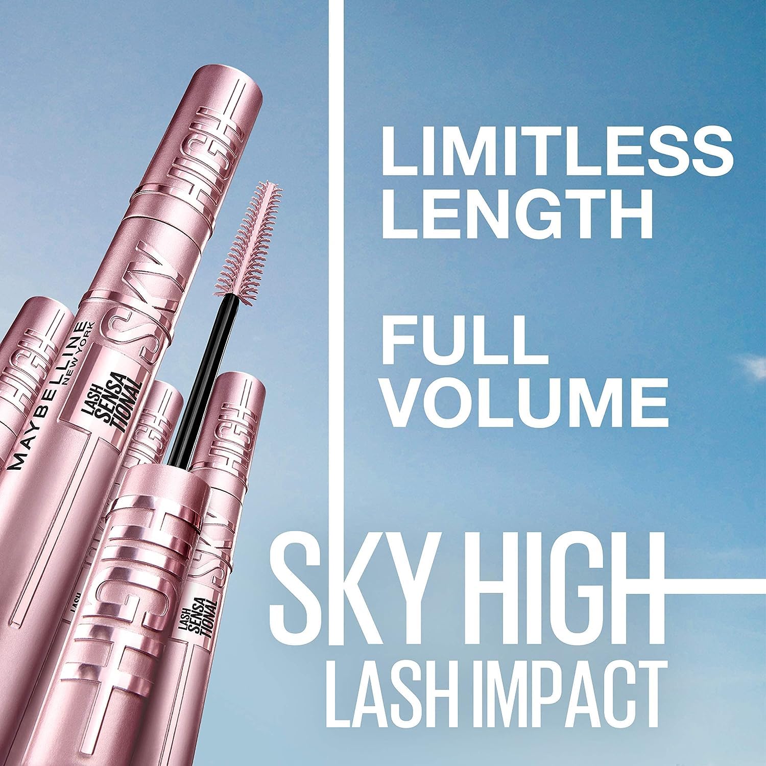 Maybelline Eye Lash Sensational Sky High Washable Mascara Makeup,Volumizing - Blackest Black, (2 Count) 14.4ml Bubble Pack