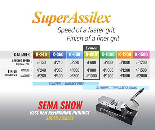 Super Assilex Flexible Sanding Sheets, Lemon K-800, Hook & Loop, 191-1509, 25 Sheets