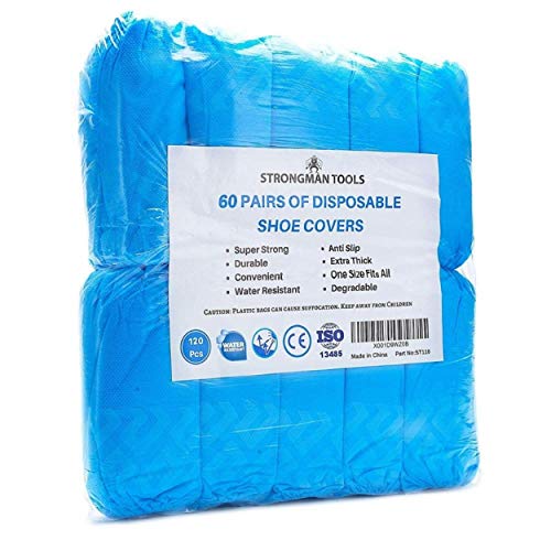 Strongman Tools Shoe Covers 120-Pack (60 Pairs) Shoe Protector for Men & Women, Disposable Shoe Covers Non Slip & Reusable, Water-Resistant Booties for Shoes, Durable for Indoor & Outdoor Use