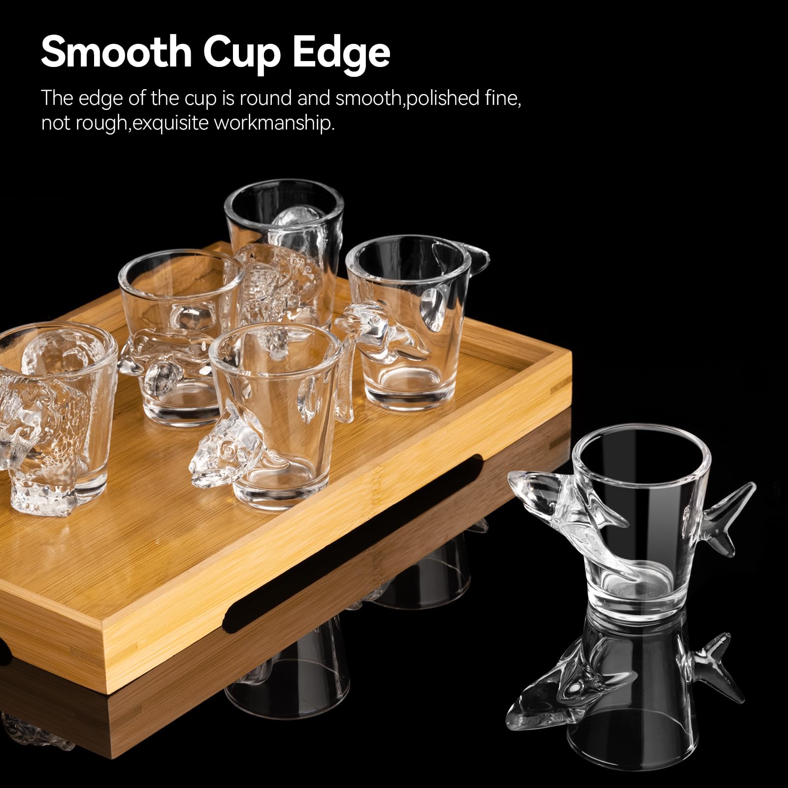 Tirplorare Shot Glasses - Unique and Durable Shark-shaped Glassware Set of 6 for Bartending and Party Supplies
