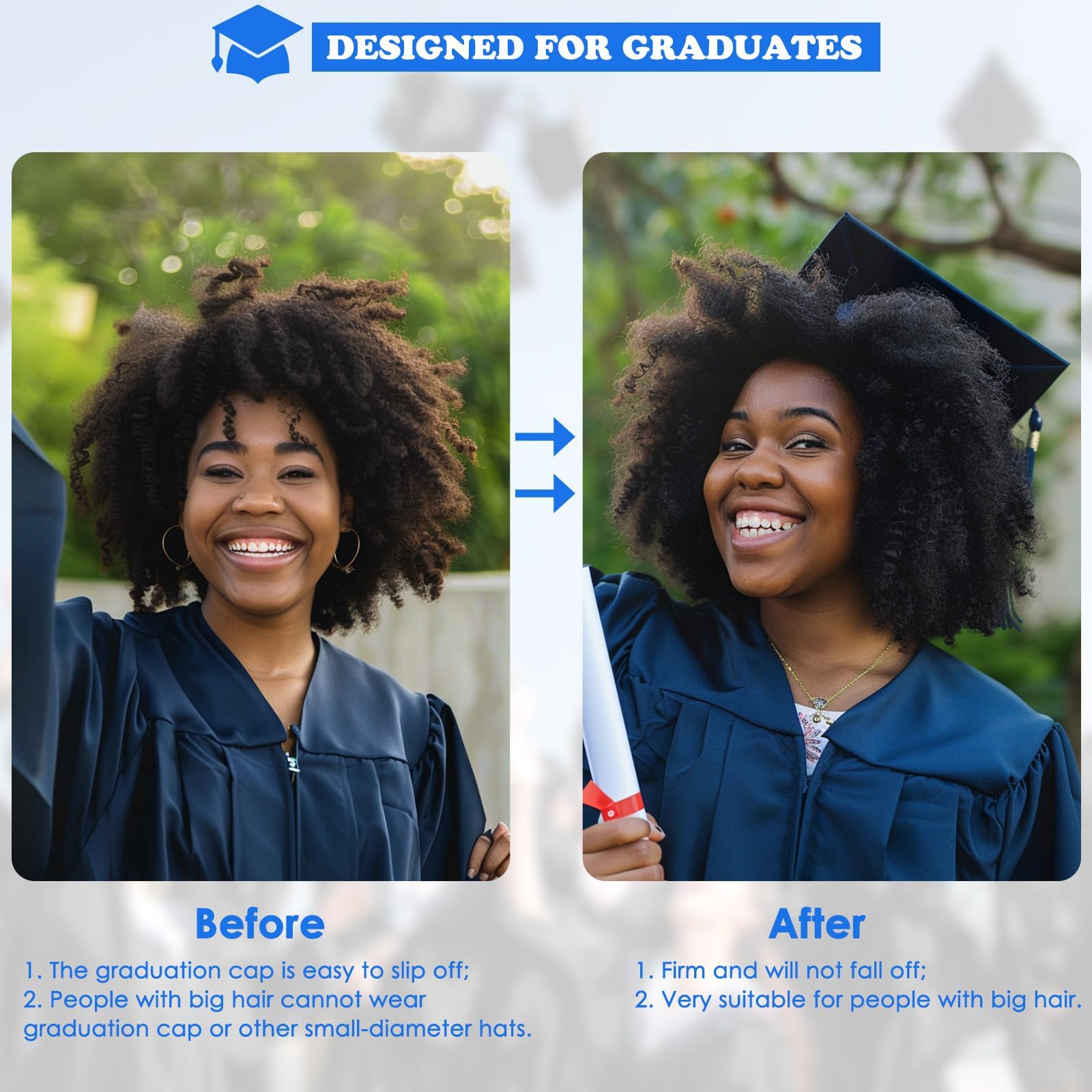 NUJOLI Graduation Cap Headband, Grad Cap Headband Insert Secures Your Graduation Cap and Hairstyle Hat Accessories Hairband for Graduates Students Women Black