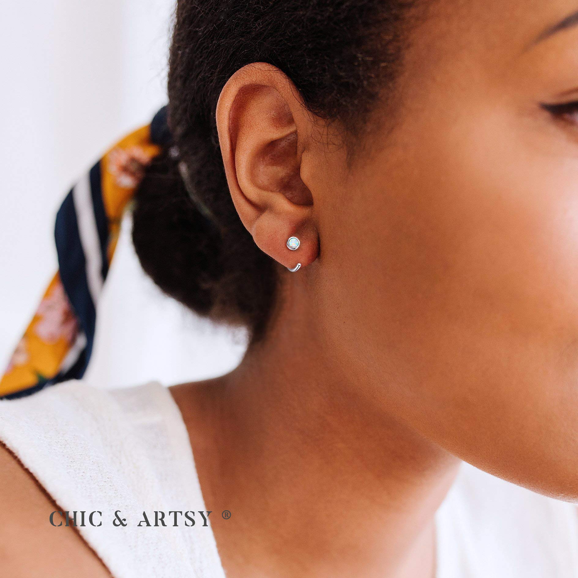 Huggie Hoop Earring 925 Sterling Silver Synthetic White Opal Earrings for Women Open Hoop & Half Hoop Earrings Tiny Hug Hoops